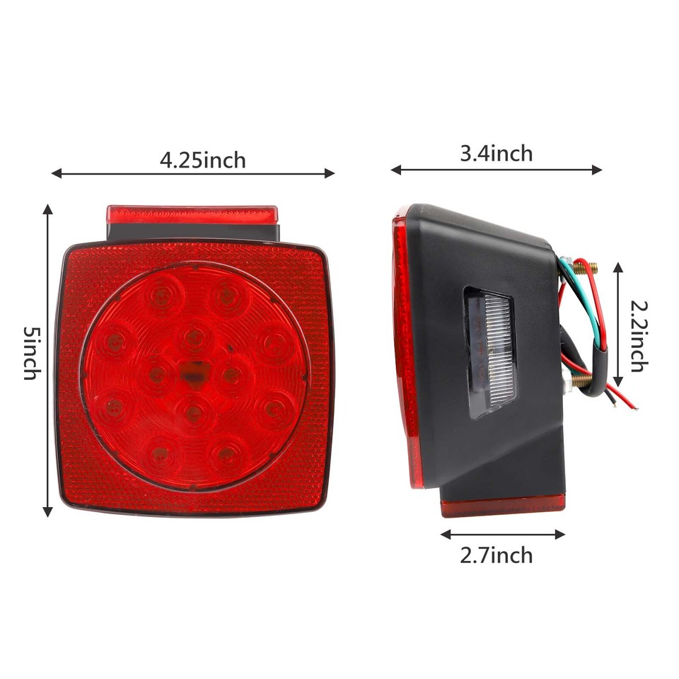 1 Pair Rear LED Submersible Square Trailer Tail Lights Kit Boat Truck ...
