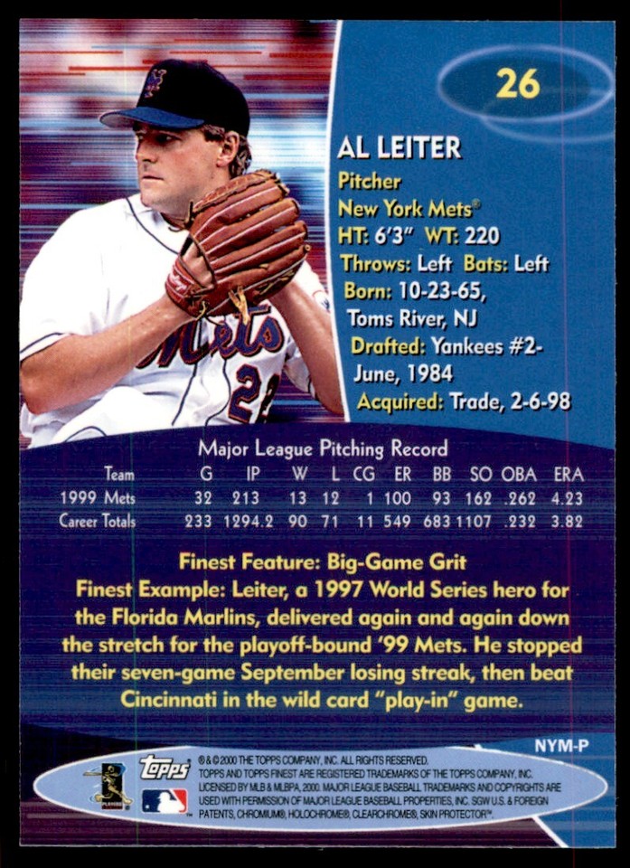 2000 Topps Finest Al Leiter Baseball Cards #26 | eBay