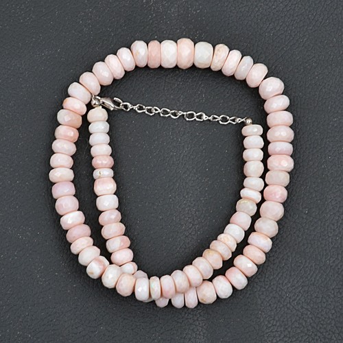 Pink Opal Rondelle Beads 18 inch 925 Silver Necklace Size 7-11 MM beads ...