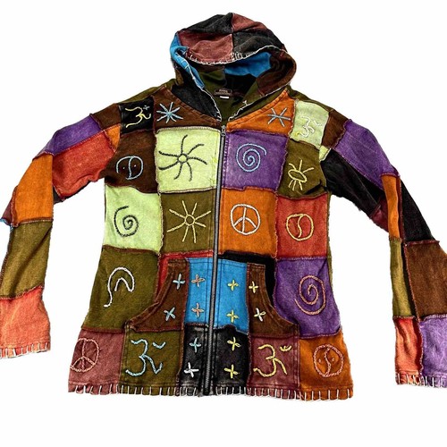 Rising International Jacket Womens Large Quilted Patchwork Hippie Peace ...