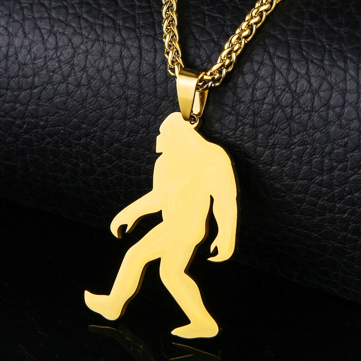 BIG Gold-Tone Bigfoot Pendant Necklace Yeti Sasquatch Chaser Follower ...