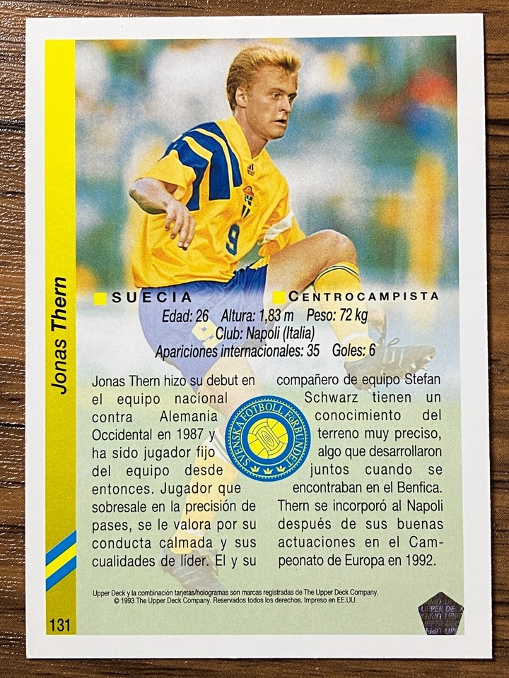 Upper Deck 1993 World Cup USA Soccer Card #131 Jonas Thern Sweden | eBay