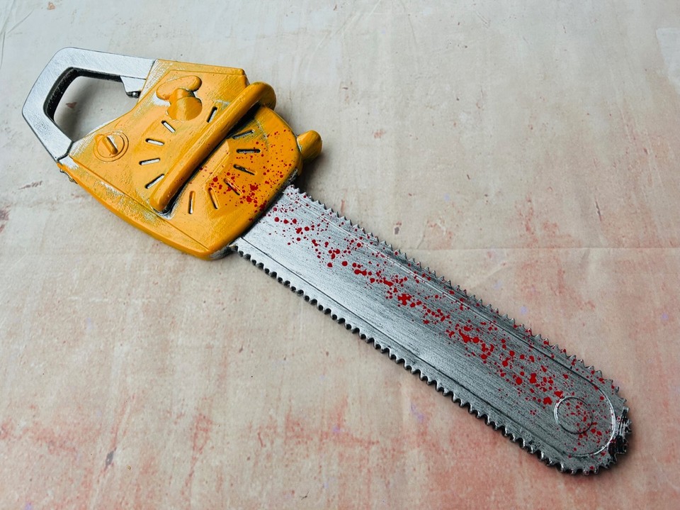 Plastic Chainsaw Movie Prop Bloody Leather Halloween Saw Face Horror ...
