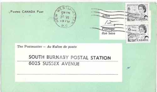 Canada Post Centennial Postage Due Postcard 1970 Official Form 33-86 ...