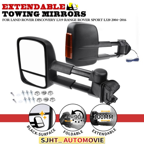 2x Black Manual Towing Mirrors w/ Indicators for Land Rover Discovery 3 ...