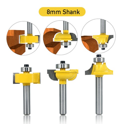 3PCS Set Slotting Radius Round Over Cove Groove Router Bits 8mm 12mm 1/ ...