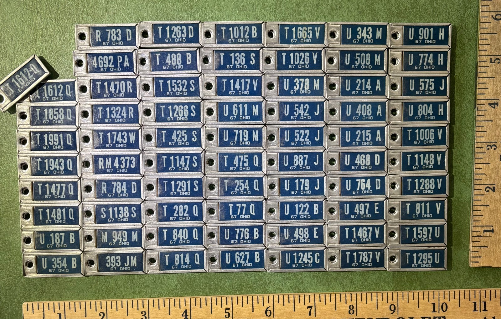 1967 OHIO mini DAV license plate key chains; lot of 68 matched pairs ...