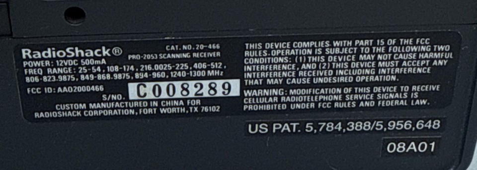 Radio Shack 300 Channel Dual Trunking Scanner PRO 2053 With power cord ...