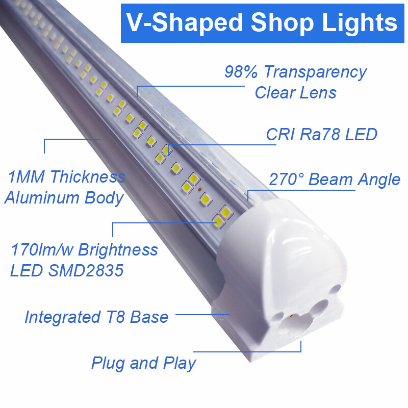 8Ft LED Shop Light 144W 4 Row 96 Inch Cooler Door Freezer LED Tube ...