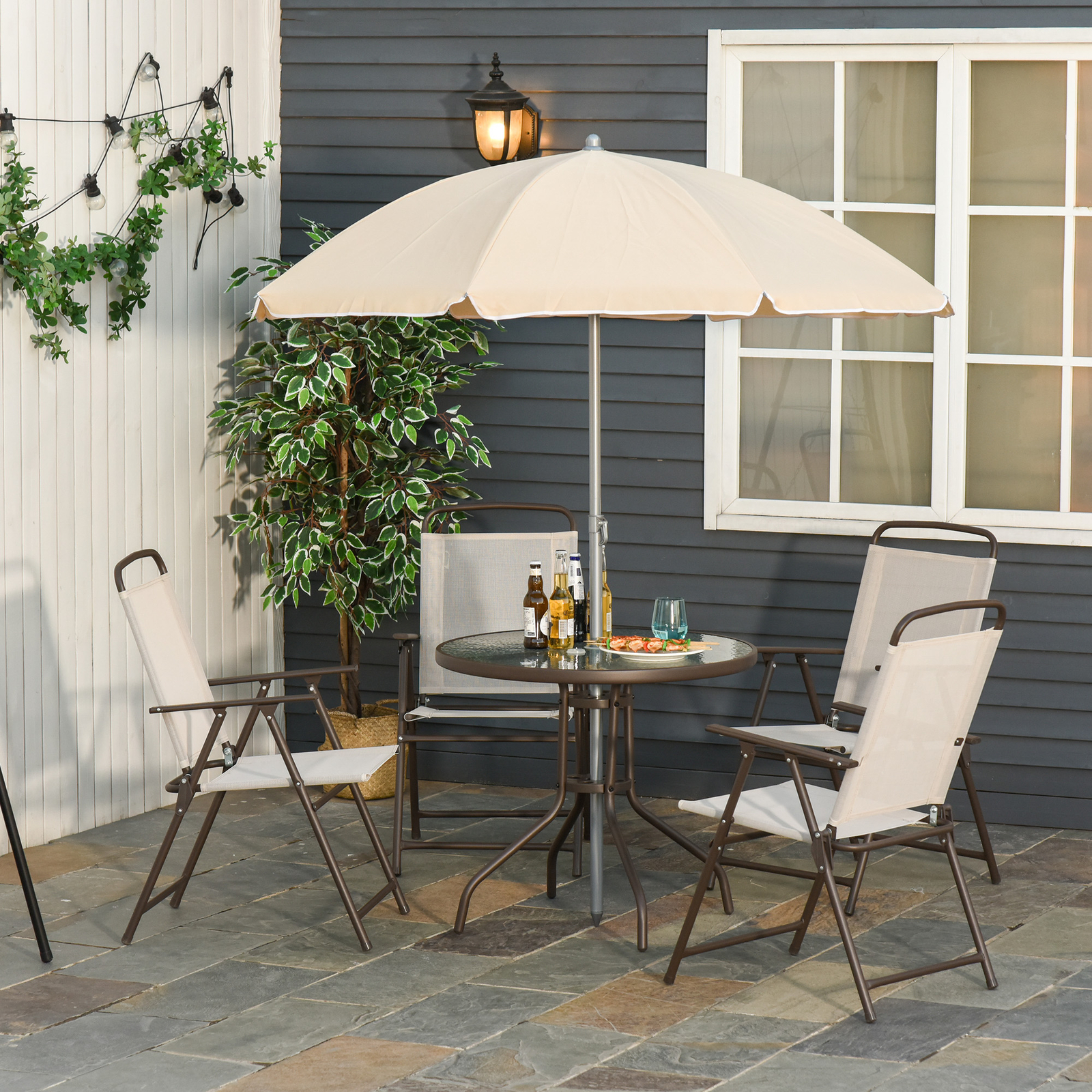 Garden Patio Textilene Folding Chairs Table Parasol Furniture Bistro ...