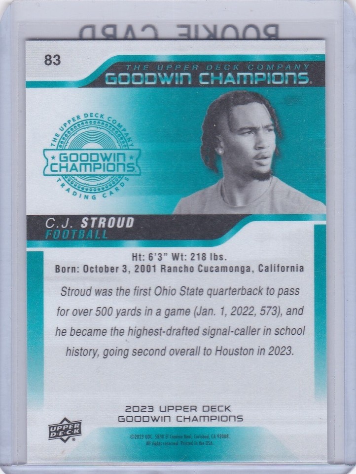 C.J. STROUD ROOKIE CARD UD Goodwin Champions Football Texans HOUSTON ...