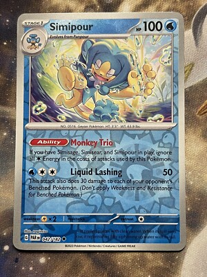 Pokémon TCG Simipour 042/182 Paradox Rift Reverse Holo Uncommon | eBay
