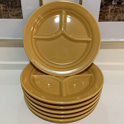 (6) SYRACUSE CHINA YELLOW DIVIDED PLATES 10 1/4" diameter Heavy Duty ...