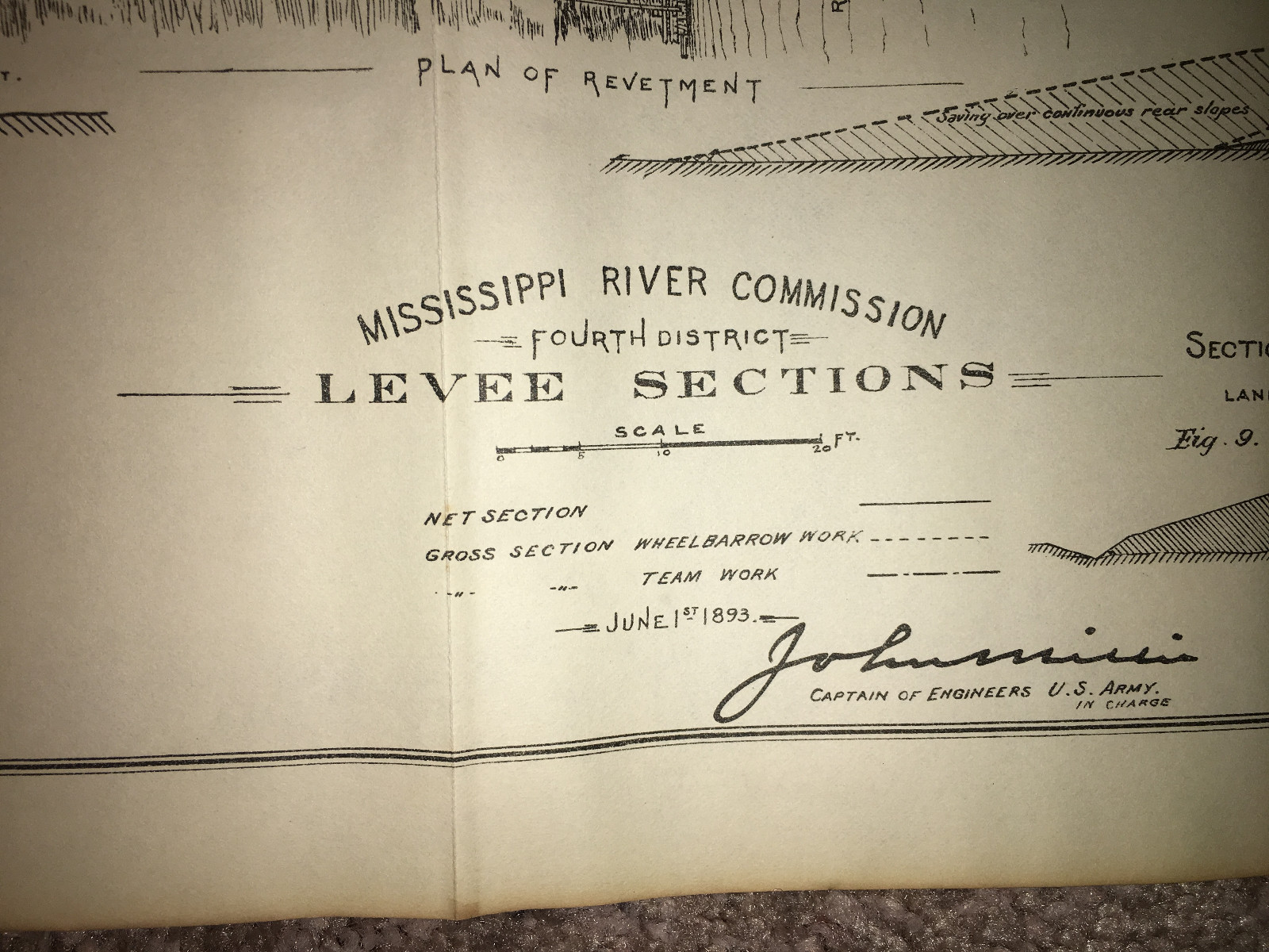 1893 Map Mississippi River 4th District Where Levee Exposed to Wave ...