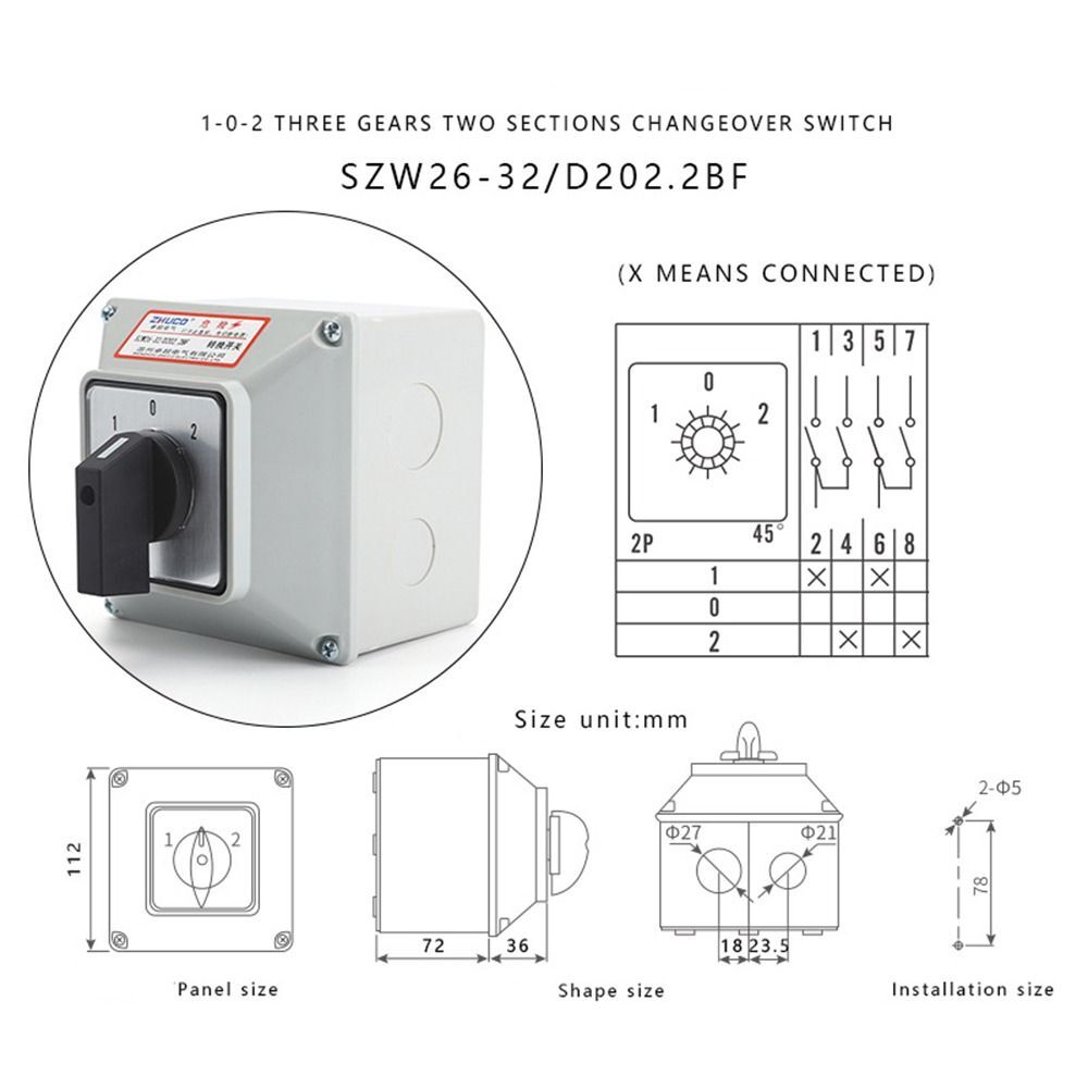 220 Volt Transfer Switch 32A 3-Position Rotary Switch With IP65 Box - 3 ...
