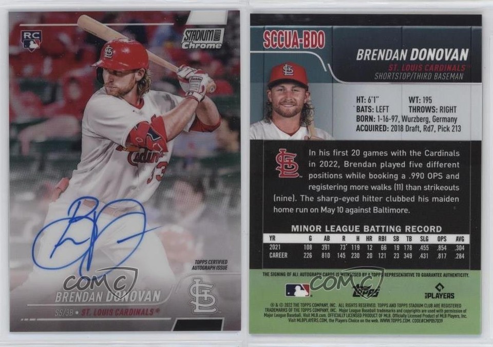 2022 Topps Stadium Club Chrome Auto Brendan Donovan #SCCUA-BDO Auto ...