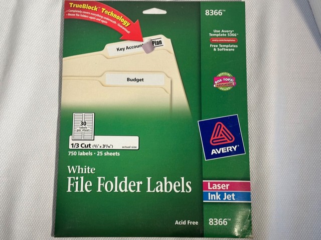 Avery 8366 2/3 inch x 3-7/16 inch File Folder Labels - 750 Count for ...