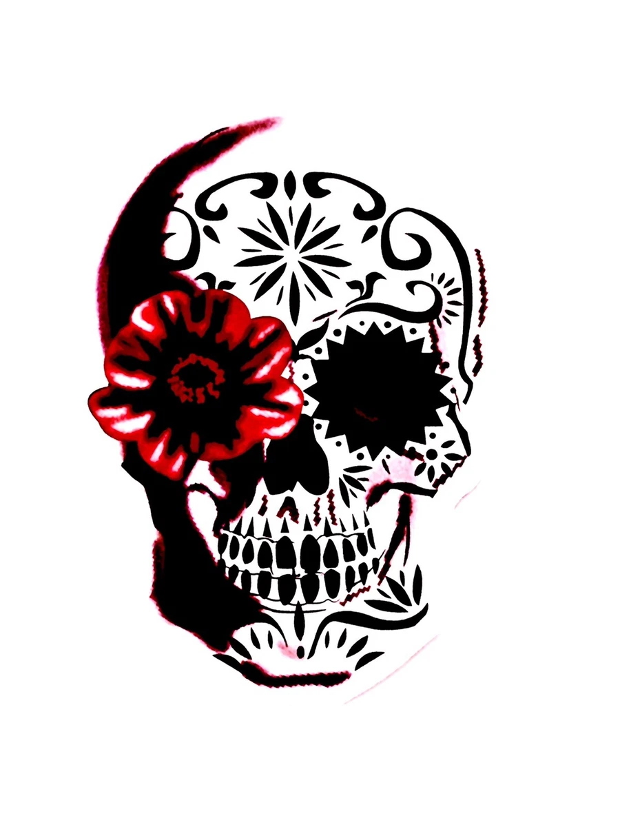 Sugar Skull With Roses Drawing