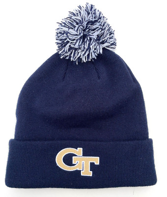 GEORGIA TECH YELLOW JACKETS NCAA NAVY BEANIE POM KNIT CAP HAT NWT! TOP ...