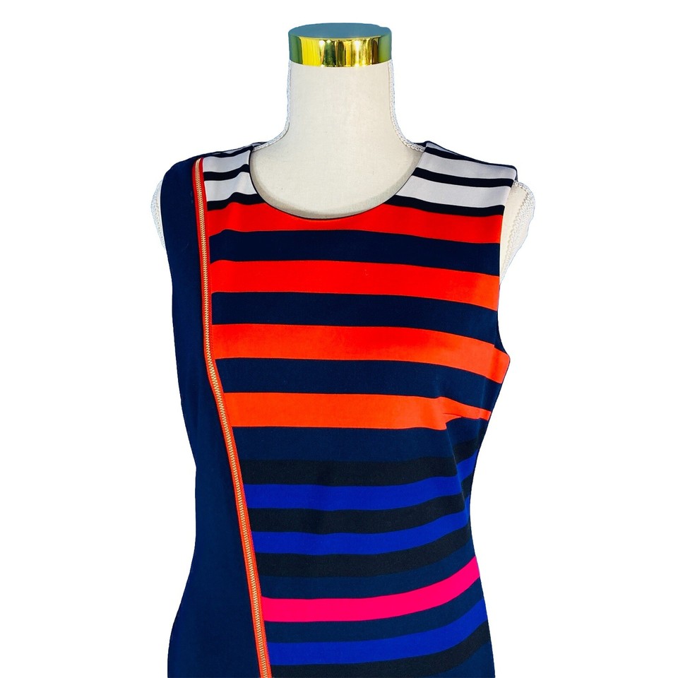 Frank Lyman Dress Size 10 Navy Black Orange Hot Pink Gold Zip Free Post ...