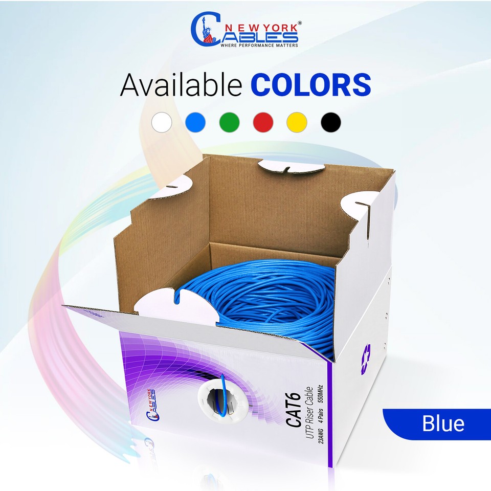CAT6 Riser Cable 1000ft Blue | UL ETL Listed CMR UTP 23AWG 550MHz High ...
