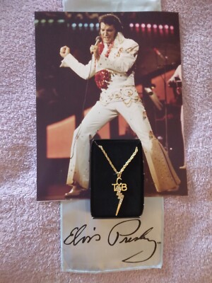 ELVIS PRESLEY TCB GOLD PLATED RHINESTONE NECKLACE SIGNATURE BLUE SCARF ...