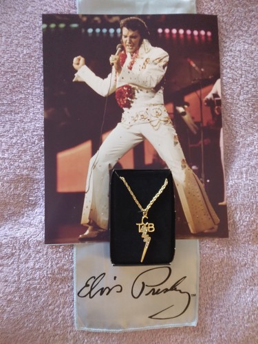 ELVIS PRESLEY TCB GOLD PLATED RHINESTONE NECKLACE SIGNATURE BLUE SCARF ...