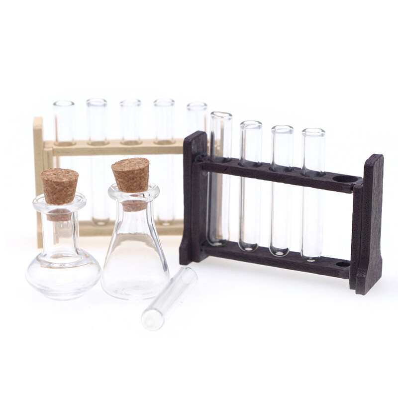 1Set 1:12 Dollhouse Miniature Test Tube Measuring Cup w/Rack Laboratory ...