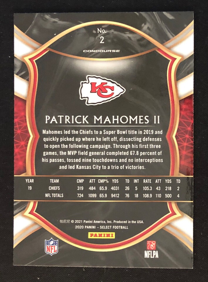 2020 Select Patrick Mahomes II Kansas City Chiefs Card #2 | eBay