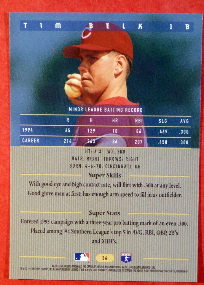 1995 Bowman's Best Tim Belk #B36 (Reds) NM+ | eBay