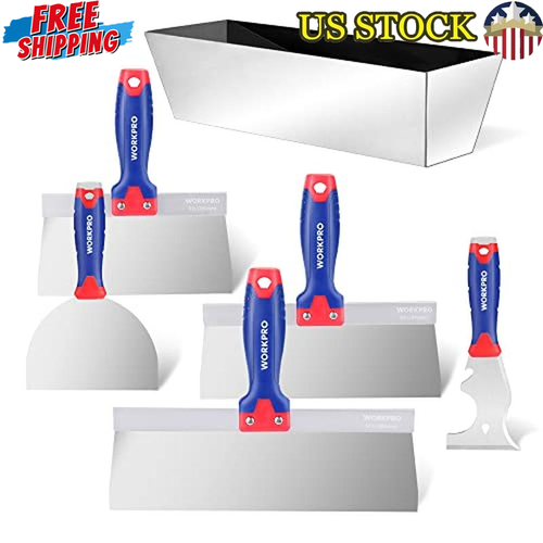 Stainless Steel Drywall Tool Set W/ Mud Pan Taping Knives Putty Scraper ...