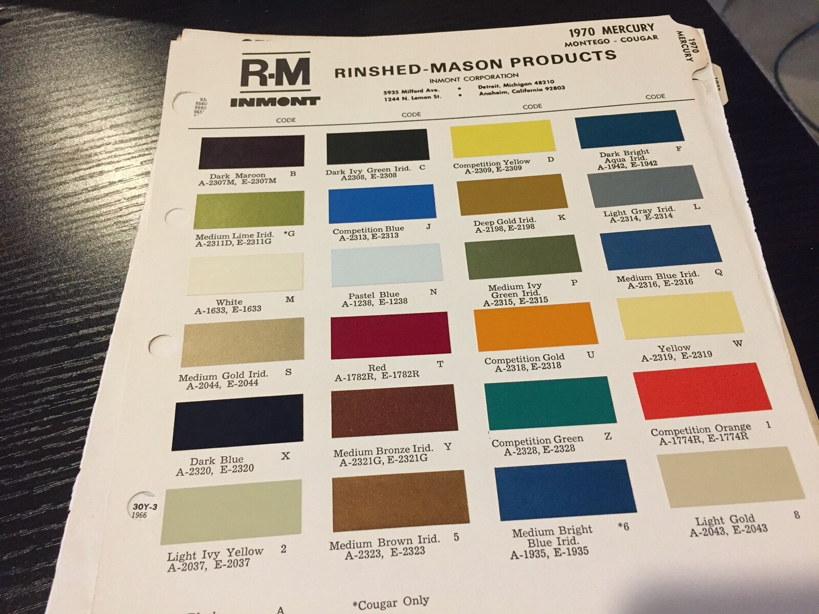 1970 MERCURY MONTEGO,COUGAR . PAINT CHIP CHART | eBay