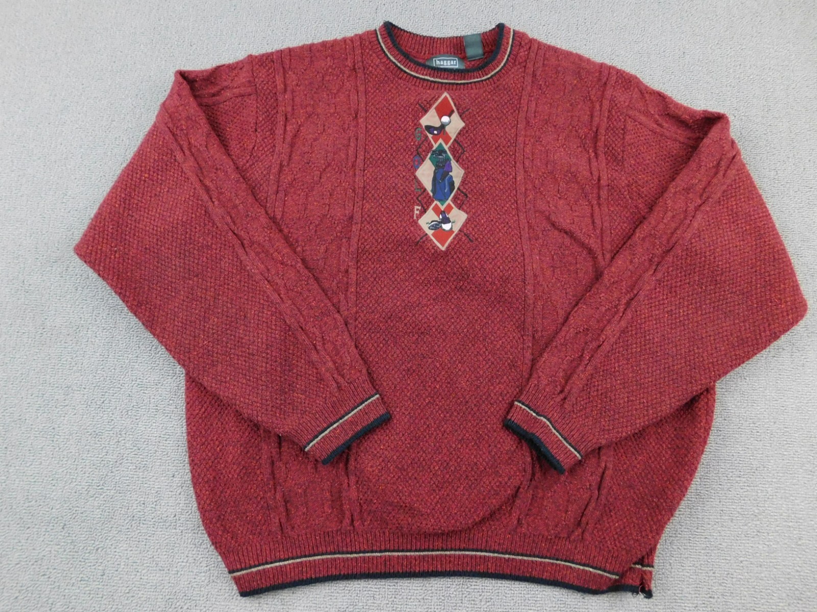 Vintage Haggar Tour Sweater Men Large Burgundy Golf Crew Neck ...