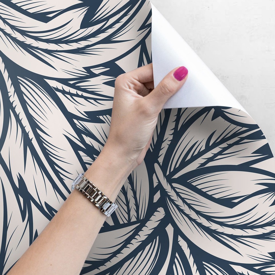 Removable wallpaper Navy blue leaves Floral self adhesive art | eBay UK