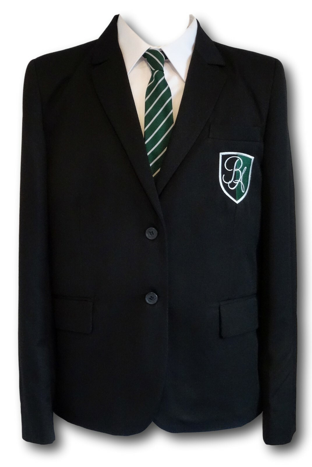 Girls Black Polyester Tailored School Blazer With Green Or Maroon Badge ...