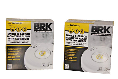 (2) BRK SMOKE AND CARBON MONOXIDE DETECTOR WITH LED STROBE A/C POWERED ...