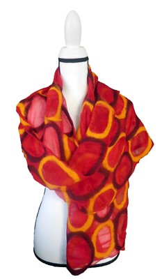 Handmade Felted Scarf: Merino Wool and Red Silk Ring Design (20 inch ...