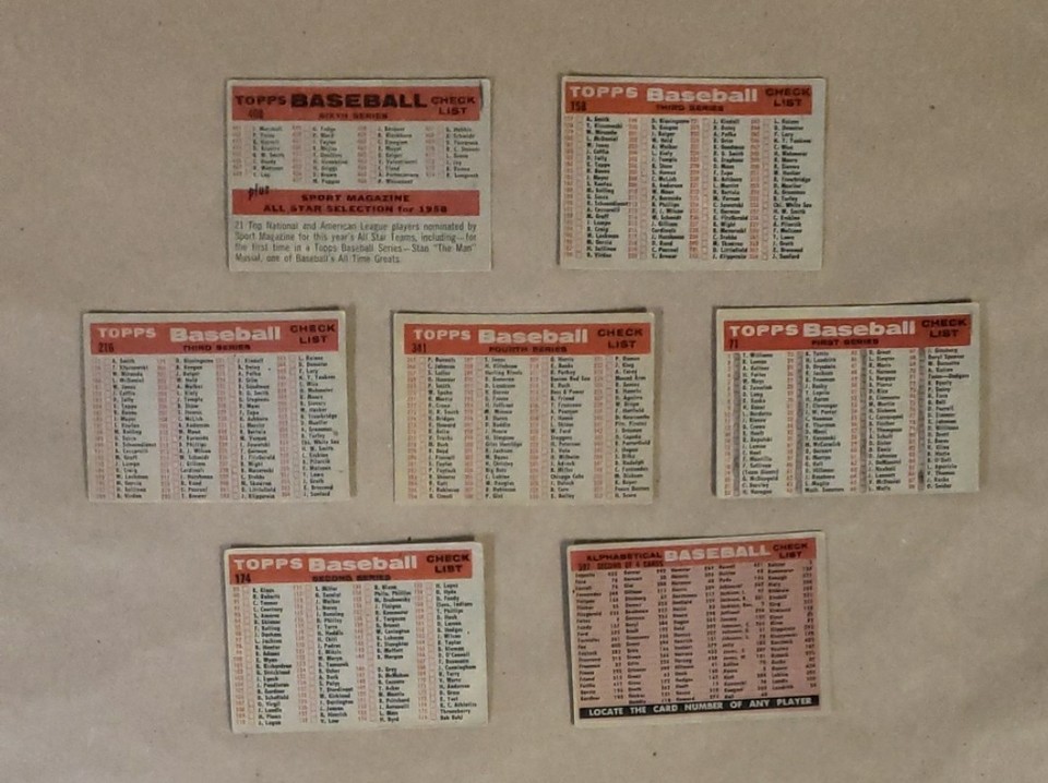 1958 Topps Baseball Team Cards/Check Lists - Combined Shipping ...