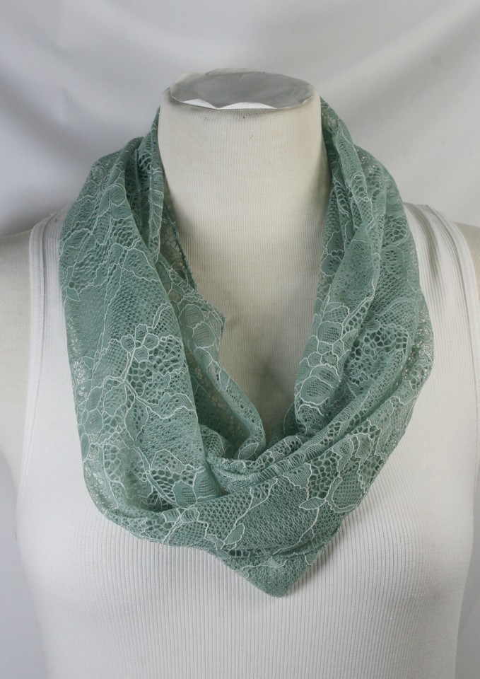 Infinity lace scarf, beautiful black lace w/suade dots, green, blue ...
