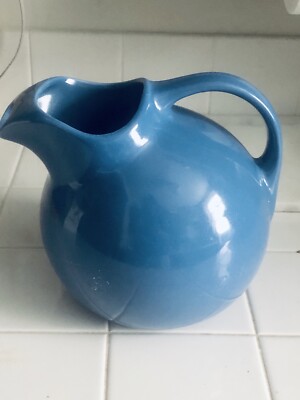 Vintage Hall Pottery Tilted Ball Pitcher 633 Blue Ice Lip Cornflower ...