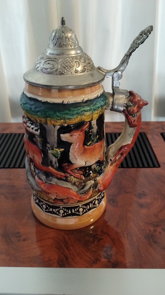 German beer stein Fox Handle 1032 Hunter's joy DBGM 8" Girmscheid | eBay