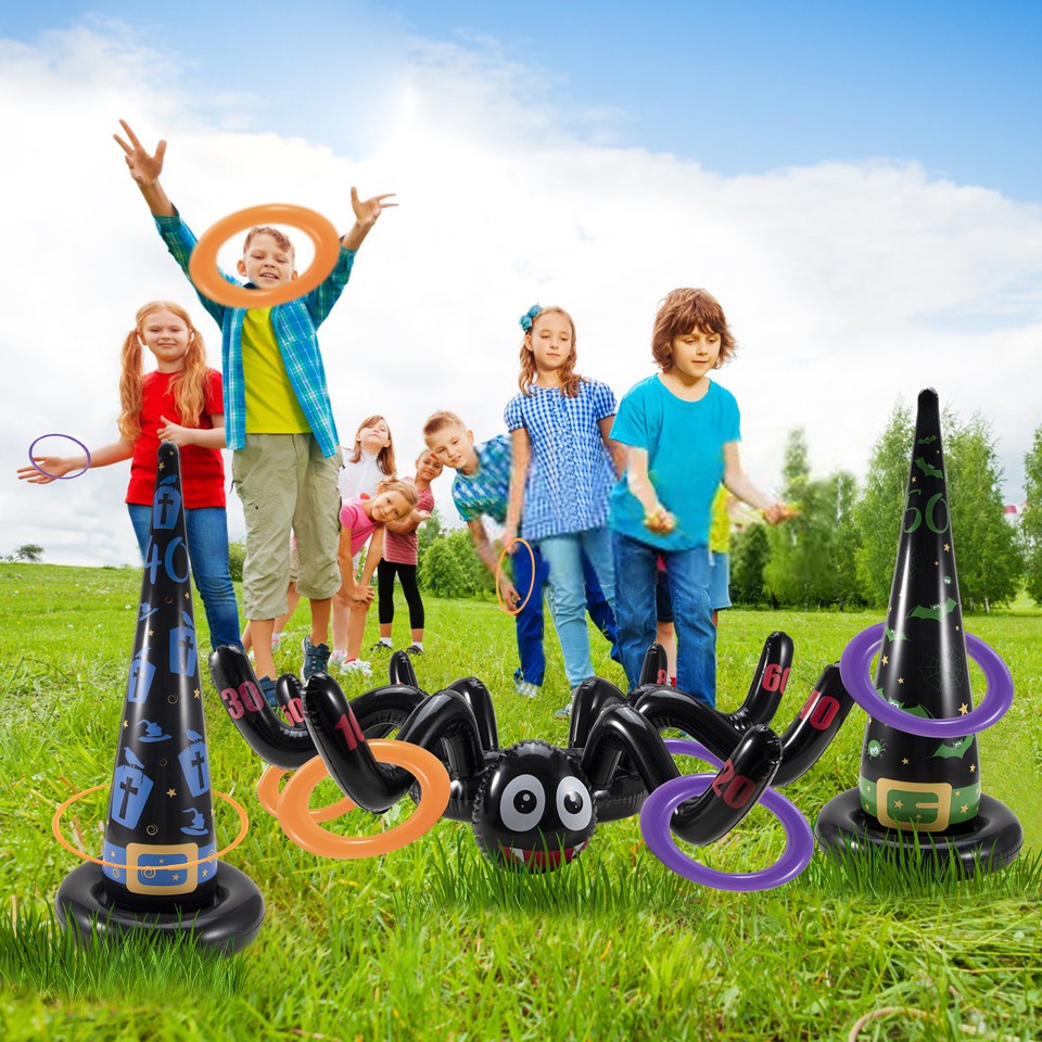 16pcs Party Halloween PInflatable Spiders Witch Hat Ring Toss Toys Game ...