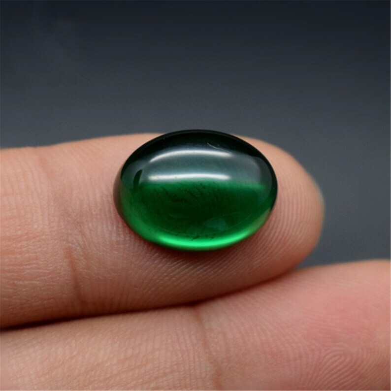 AAA Green Emerald Oval Flat Back Cabochon Synthetic Loose Gemstone ...