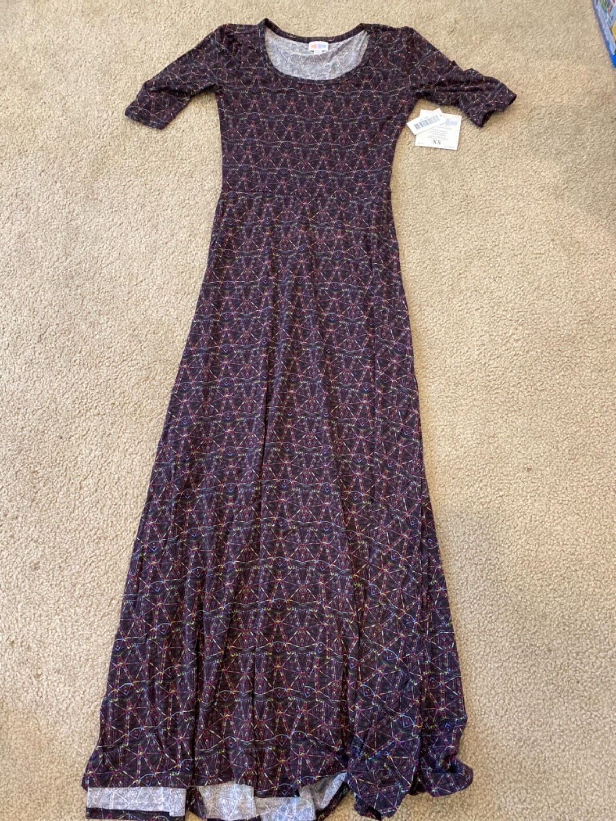NWT LulaRoe Ana XS Scoop Neck Geometric Geo Print 3/4 Sleeve Maxi Dress ...