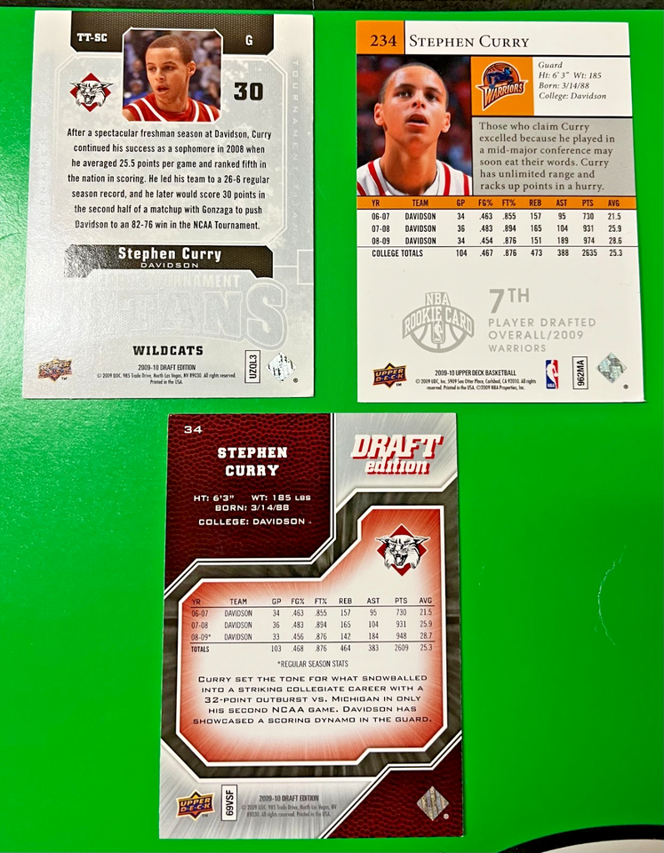 Stephen Curry Upper Deck NBA Basketball Rookie 3 Card Lot | eBay