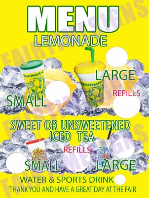 Lemonade Menu SIGN - w/price circles Concession Trailer,Stand,Cart 18 ...