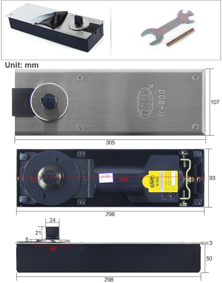 GMT N-500 Two-way Open Floor Spring Glass Hinge Closer For Door Weight ...