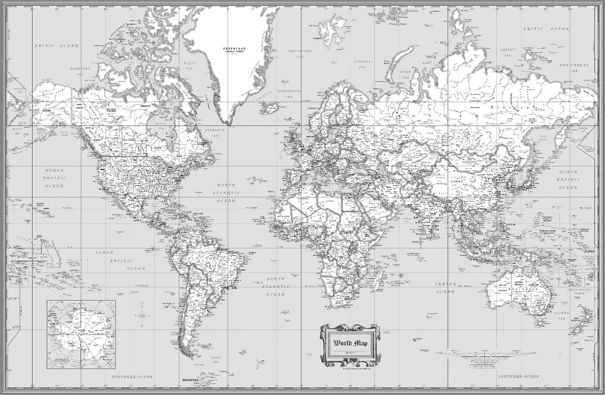 Black World Map Poster