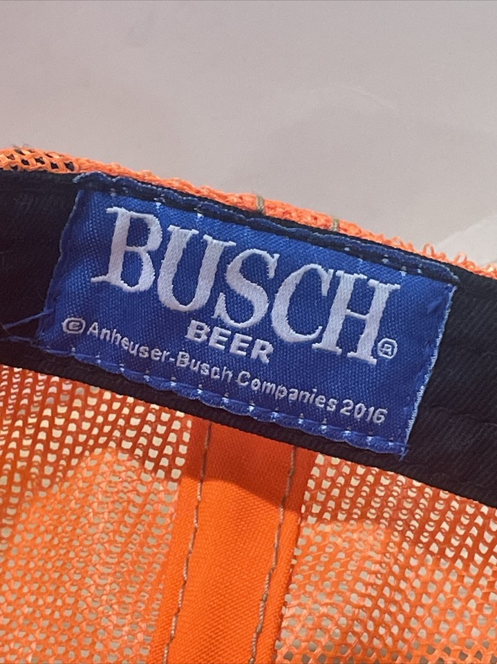 Busch Beer Camo Mountain Air Distressed Blaze Orange Mesh Snapback ...