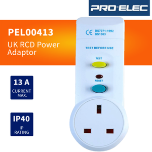 RCD 13 Amp UK Mains Socket Plug Power Adapter with Test & Reset Button ...